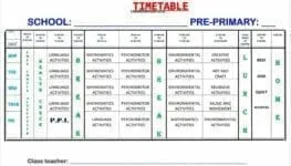 Primary school class time tables free downloads; ECDE, Pre-primary ...